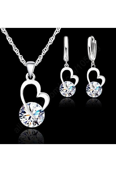 Ci&Or Şık Hediye Sevdiklerinize Özel Harika Tasarımlı Elmas Kalp Gümüş Set