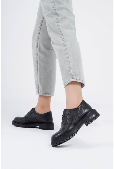 Hakiki Deri Kadın Oxford Bağcıklı Günlük Ayakkabı