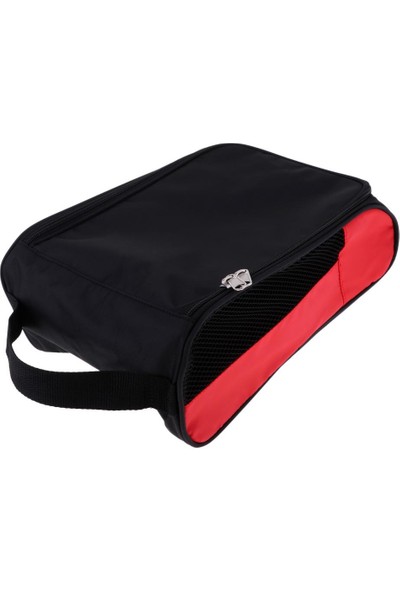 ST Decor Net Taraflı Nefes Golf Ayakkabı Çanta Sıkıştırılmış Spor Ayakkabı Kılıf Organizatör Siyah + Kırmızı Yarım Net Taraf (Yurt Dışından)