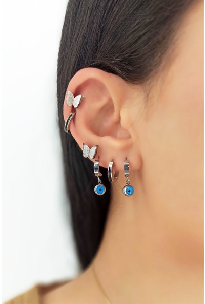 ÇLK Accessories Çelik 6 Lı Kelebek Küpe Kombin TRKÜPE34416