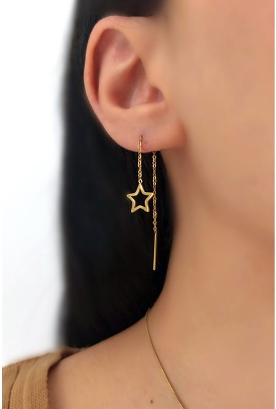 ÇLK Accessories Çelik Zincir Yıldız Küpe TRKÜPE34424