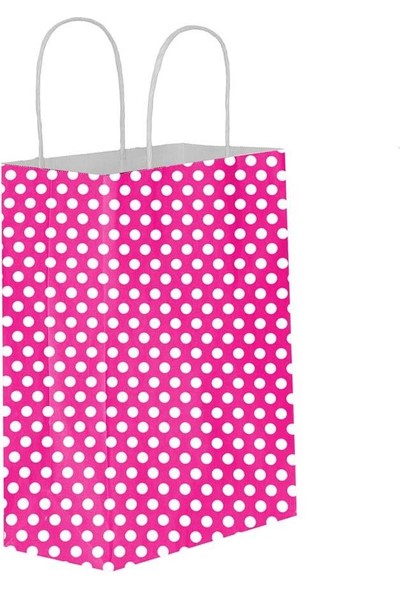 Eposet Puantiyeli Fuşya Kağıt Hediye ve Alışveriş ÇANTASI(18X8X24)25ADET