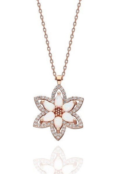 İpek Silver 925 Ayar Gümüş Rose Renk Beyaz Opal Taşlı Lotus Çiçeği Gümüş Kolye İpek Silver 925 Ayar Gümüş Rose Renk Beyaz Opal Taşlı Lotus Çiçeği Gümüş Kolye