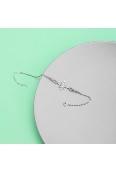 Ravza Gümüş 925 Ayar Gümüş Doç Zincirli Kutup Yıldızı Bileklik