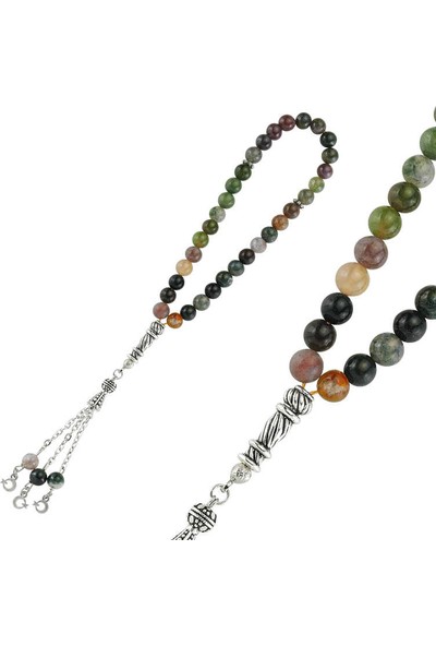 Gumush Doğaltaş Metal Püsküllü Hint Akiği Tesbih