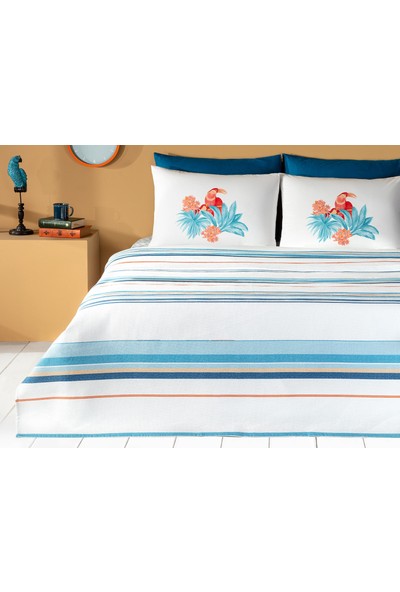 Madame Coco Sorel Çift Kişilik Baskılı Pike Takımı - Mavi