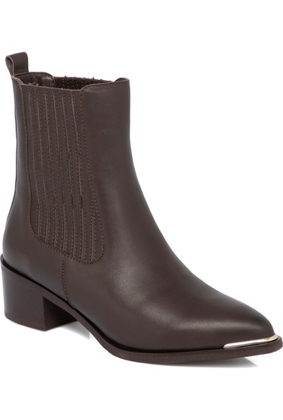 Tergan Kahverengi Deri Kadın Bot 65843A24