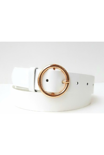 Kemerix Kadın Beyaz Gold Halka Tokalı Kemer İM141
