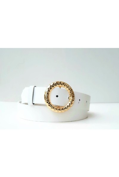 Kemerix Kadın Beyaz Desenli Halka Toka Kemer İM144