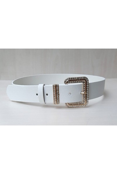 Kemerix Kadın Beyaz Gold Taşlı Kemer İM138