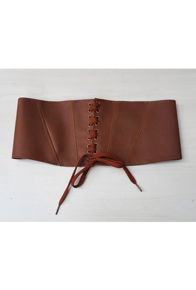Kemerix Kadın Açık Kahve Bağcıklı Geniş Bel Kemer ES005