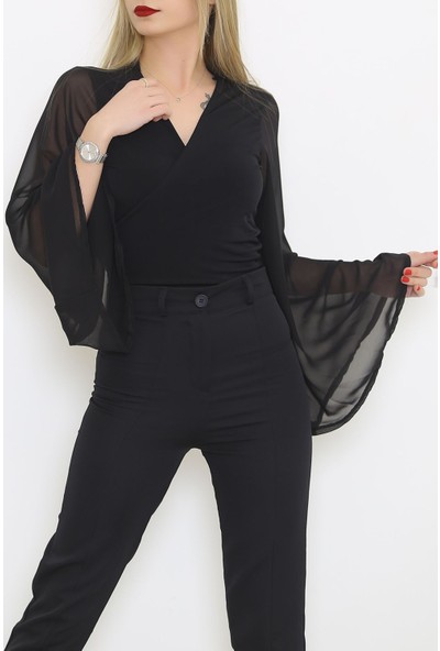 Muva Bağlamalı Kolu Şifon Bluz Siyah - 4043.1594. Muva Bağlamalı Kolu Şifon Bluz Siyah - 4043.1594.