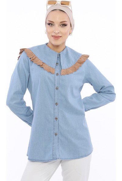 May Mara Kadın Bebe Yaka Brode Jean Gömlek
