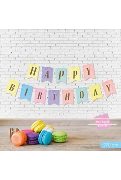Patladı Gitti Makaron Zemin Happy Birthday Gold 270 cm Büyük Banner