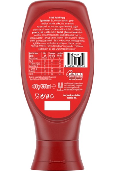 Calve Acılı Ketçap 400 gr Calve Acılı Ketçap 400 gr