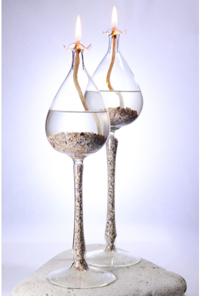 El Yapımı Üfleme Cam Özel Tasarım Ikili Kandil Seti