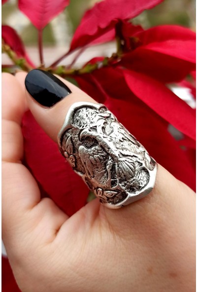 Fildişi Aksesuar Antik Gümüş Kaplama Çift Başlı Kartal Şekilli El Yapımı Ayarlanabilir Erkek Yüzük Fildişi Aksesuar Antik Gümüş Kaplama Çift Başlı Kartal Şekilli El Yapımı Ayarlanabilir Erkek Yüzük