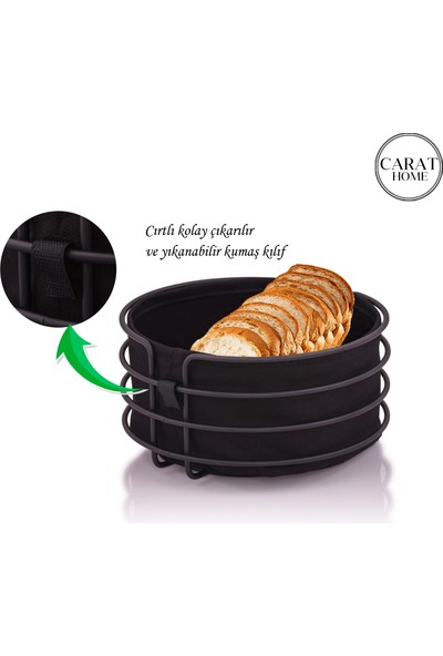 Lilibeaty Paslanmaz Metal Siyah Şeritli Siyah Kumaş Yuvarlak Ekmeklik Ekmek Sepeti Lilibeaty Paslanmaz Metal Siyah Şeritli Siyah Kumaş Yuvarlak Ekmeklik Ekmek Sepeti