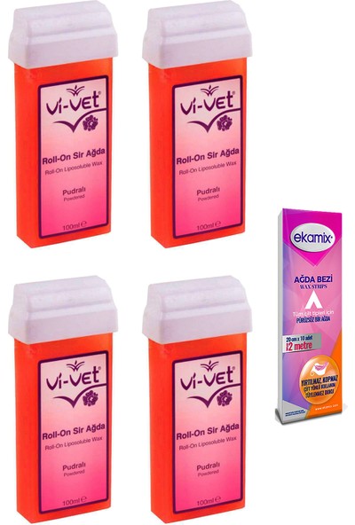 Vi-Vet Vivet Kartuş Roll-On Pudralı Ağda 100 Ml 4 Adet Ağda Bezi 2mt Vi-Vet Vivet Kartuş Roll-On Pudralı Ağda 100 Ml 4 Adet Ağda Bezi 2mt