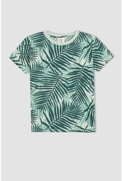 Erkek Çocuk Regular Fit Bisiklet Yaka Desenli Kısa Kollu Pamuklu Penye TIŞÖRT Y3195A622SM