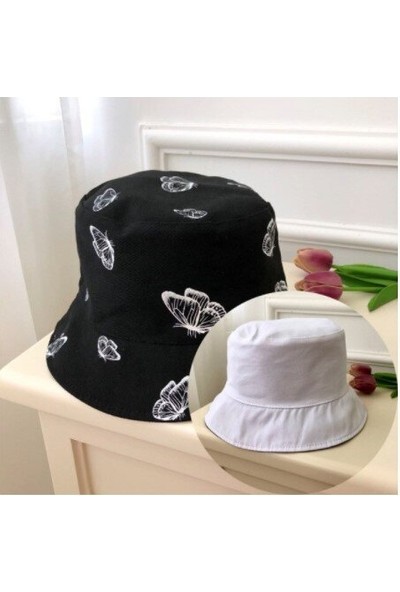 Kelebek Çift Taraflı Nakış Kova Şapka