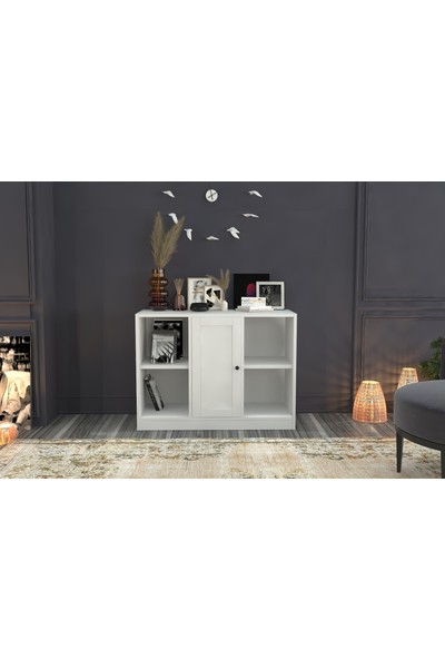 Nettrends Rafli Dolapli Konsol Beyaz 98 cm KNS-1005