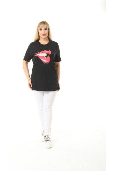 butik şımarık Kadın Büyük Beden Pamuklu Kumaş T.shirt