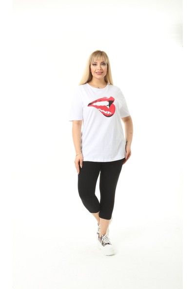 butik şımarık Kadın Büyük Beden Pamuklu Kumaş T.shirt