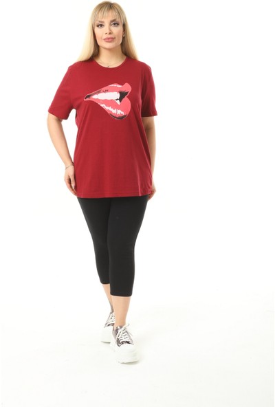 butik şımarık Kadın Büyük Beden Pamuklu Kumaş T.shirt