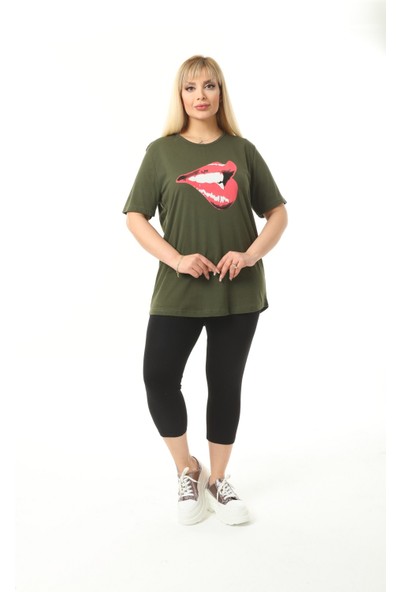 butik şımarık Kadın Büyük Beden Pamuklu Kumaş T.shirt