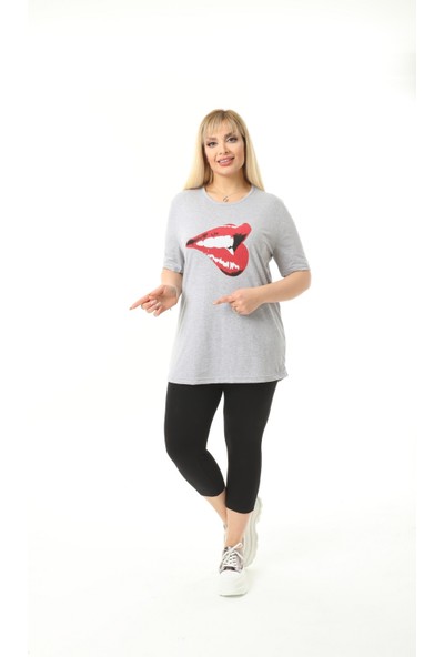 butik şımarık Kadın Büyük Beden Pamuklu Kumaş T.shirt