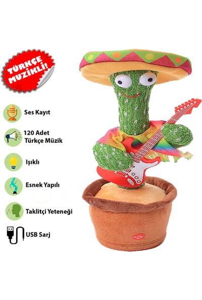 Türkçe Ve Yabancı Müzikli Dans Eden Kaktüs Konuşan Taklitçi, Sarjlı, Peluş Oyuncak Türkçe Ve Yabancı Müzikli Dans Eden Kaktüs Konuşan Taklitçi, Sarjlı, Peluş Oyuncak
