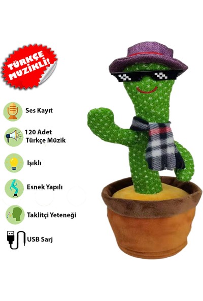 Türkçe Ve Yabancı Müzikli Dans Eden Kaktüs Konuşan Taklitçi, Sarjlı, Peluş Oyuncak Türkçe Ve Yabancı Müzikli Dans Eden Kaktüs Konuşan Taklitçi, Sarjlı, Peluş Oyuncak