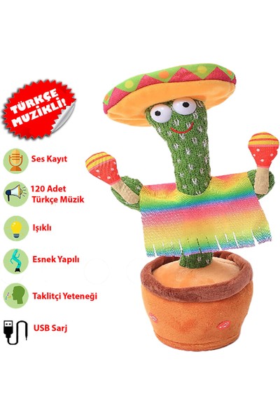 Türkçe Ve Yabancı Müzikli Dans Eden Kaktüs Konuşan Taklitçi, Sarjlı, Peluş Oyuncak Türkçe Ve Yabancı Müzikli Dans Eden Kaktüs Konuşan Taklitçi, Sarjlı, Peluş Oyuncak