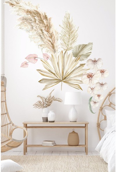 Bohem Vintage Çiçekler Duvar Sticker Seti