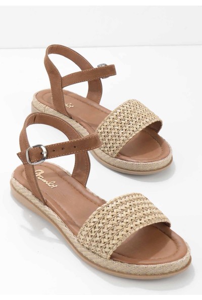 Bambi Bej Hasır Kadın Sandalet K058910500