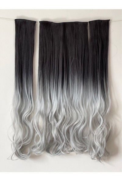 Fenomen Peruk Yarımay+2 Yan Siyah Gri Maşa Dalgalı