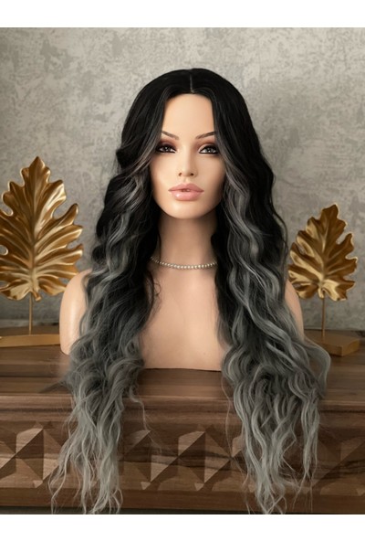 Fenomen Peruk Luxury Siyah Gri Perçemsiz Model