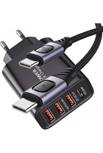Judas Z6 Type-C Girişli + 3 USB Port Şarj ADAPTÖRÜ+5A/100W Type-C To Type-C Şarj ve Data Kablosu -2mt Judas Z6 Type-C Girişli + 3 USB Port Şarj ADAPTÖRÜ+5A/100W Type-C To Type-C Şarj ve Data Kablosu -2mt