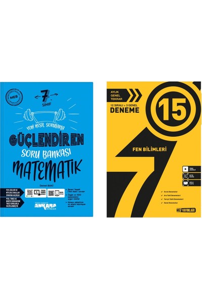 Ankara Yayıncılık 7. Sınıf Güçlendiren Matematik Soru Bankası + Hız Yayınları Fen 15'li Deneme (Ciltli)