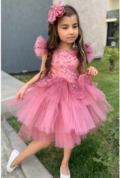 Riccotarz Kız Çocuk Omzu Tütülü ve Sim Işlemeli Kabarık Pembe Abiye Riccotarz Kız Çocuk Omzu Tütülü ve Sim Işlemeli Kabarık Pembe Abiye