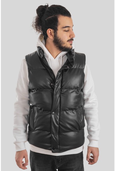 Formoda Erkek Siyah Kolsuz Şişme Deri Yelek 1323 Formoda Erkek Siyah Kolsuz Şişme Deri Yelek 1323