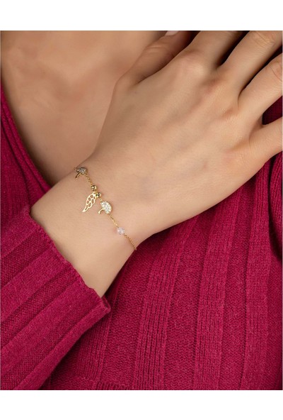 Else Silver Dorikalı Melek Kanadı ve Şemsiye Altın Şans Bilekliği Else Silver Dorikalı Melek Kanadı ve Şemsiye Altın Şans Bilekliği