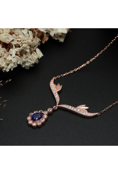 Sima Silver 925 Ayar Gümüş Özel Tasarım Trend Damla Safir Taşlı