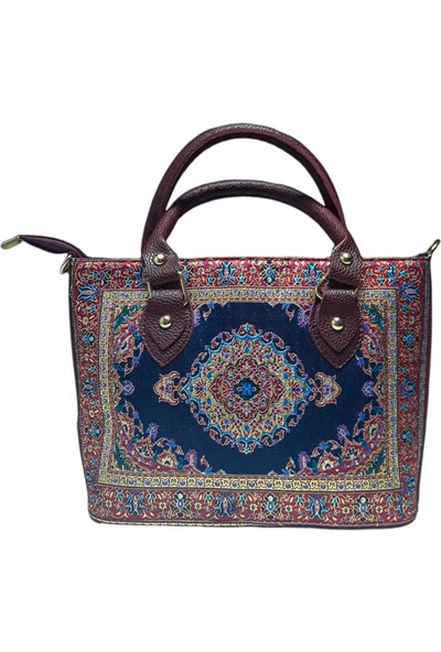 Kapadokya Hediyelik Dokuma Halı Desenli Büyük Boy Otantik Çanta