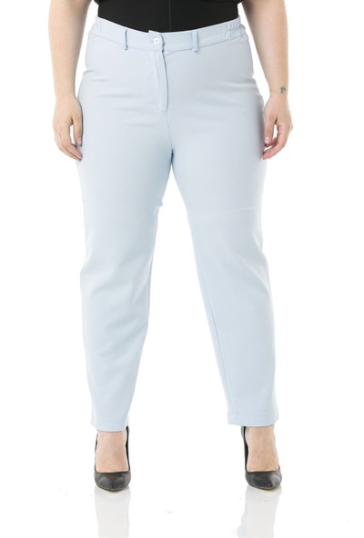 Disentis Modest Büyük Beden Beli Yanlardan Lastikli Fermuarlı Paçası Yırtmaçlı Bebe Mavi Pantolon