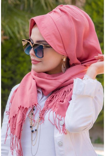 Aişe Tesettür Koyu Pudra Koton Şapkalı Şal - 50800