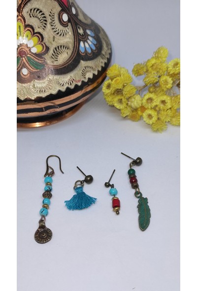 Still Accessory El Yapımı Etnik Otantik El Yapımı Dörtlü Küpe