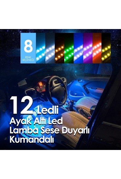 Ayak Altı LED 8 Renk Rgb Sese Duyarlı Ön Arka 4'lü Ayak Altı LED 8 Renk Rgb Sese Duyarlı Ön Arka 4'lü