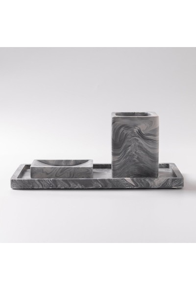 Lukka Home Desenli Gri Dikdörtgen Tepsili 3'lü Beton Banyo Seti Sabunluk ve Diş Fırçalık Lukka Home Desenli Gri Dikdörtgen Tepsili 3'lü Beton Banyo Seti Sabunluk ve Diş Fırçalık